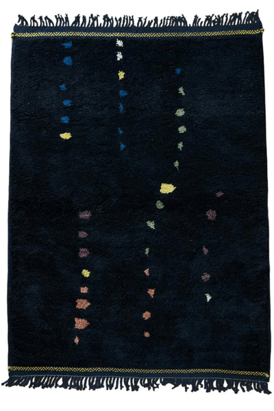 Midnight Black + Multicolor Dots Made-To-Order Moroccan Wool Rug OUIVE