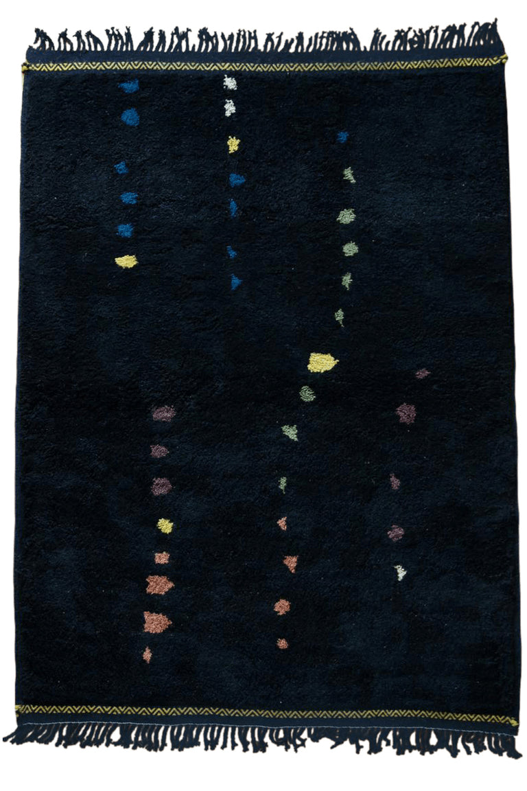 Midnight Black + Multicolor Dots Made-To-Order Moroccan Wool Rug OUIVE