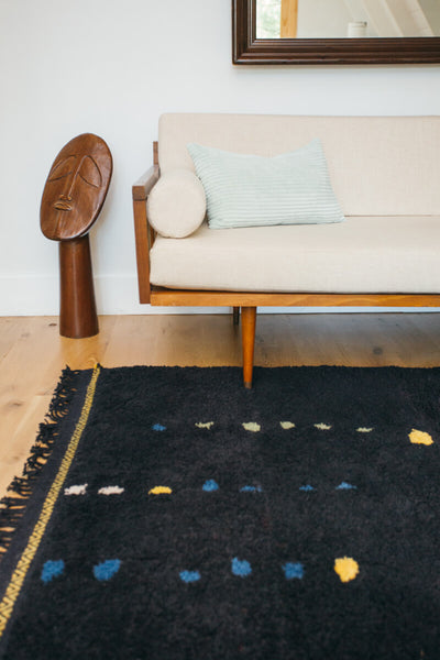 Midnight Black + Multicolor Dots Made-To-Order Moroccan Wool Rug OUIVE
