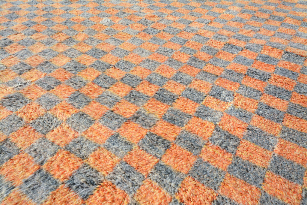 Made-to-Order Slate and Turmeric Checkered Moroccan Wool Rug - OUIVE