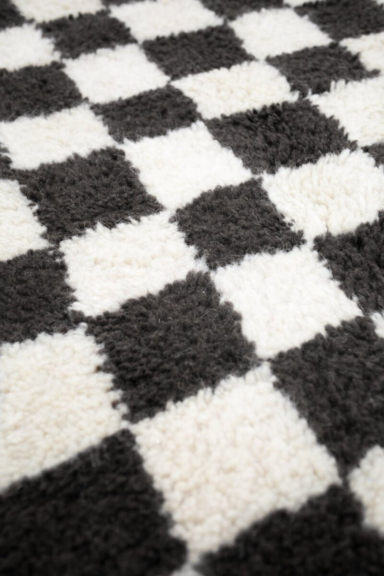 Ouive Moroccan Checkered Rug - Dark brown and white custom sizes