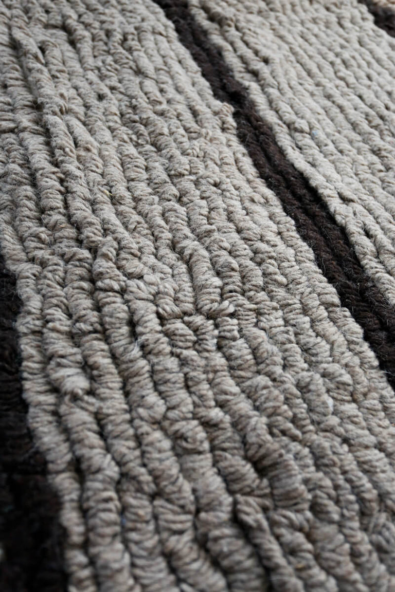 Ouive Striped Looped Pile Wool Rug Beige, Gray, White & Brown/Black